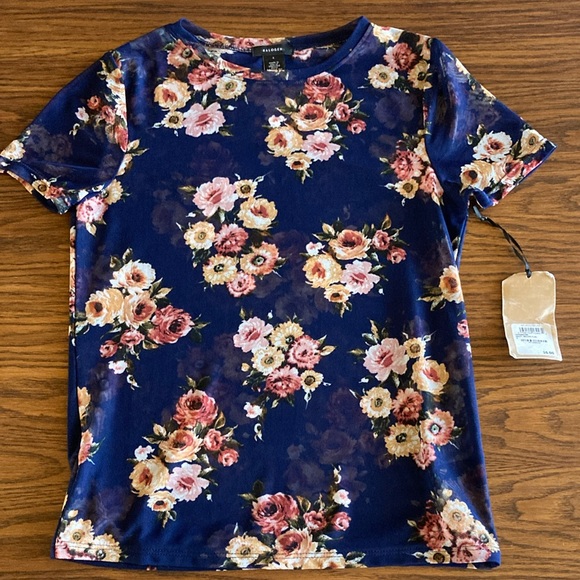 Halogen | Tops | Nwt Halogen Mesh Short Sleeve Top Navymauve Floral Sz ...